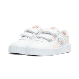 Sneaker Puma "CARINA 3.0 FLORAL V INF", M&auml;dchen, Gr. 24, Puma wei&szlig;, jasmine flower, seafoam, Synthetik, unifarben, Schuhe Sneaker, mit Klettverschluss, mit Gummilaufsohle, Obermaterial aus Synthetik