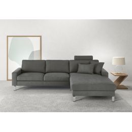 Ecksofa 3C CANDY "Lecce, wahlweise PUR-Schaumstoff oder Tonnentaschenfederkern", grau (steel), B:281cm H:86cm T:194cm, 100% Polyester, Sofas, Ecksofa, Bett im 2,5-Sitzer, teilmotorische Schlaffunktion im Longchair, L-Form