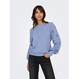 Sweatshirt Only "ONLFEMME L/S PUFF EMBROIDERY UB SWT", Damen, Gr. M (38), blau (tempest), Sweatware, Obermaterial: 60% Baumwolle, 40% Polyester, unifarben, regular fit h&uuml;ftlang, Rundhals, Puff&auml;rmel Rippb&uuml;ndchen, Sweatshirts Sweatshirt, mit Puff&auml;rmeln mit wundersch&ouml;ner Lochstickerei