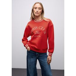 Sweatshirt Street One, Damen, Gr. 40, racing rot, Sweatware, Obermaterial: 60% Baumwolle, 40% Polyester, bedruckt, regular fit normal, Rundhals, Rippb&uuml;ndchen kontrastfarben, Sweatshirts Sweatshirt, mit Schriftzug