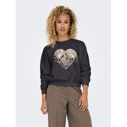 Sweatshirt Only "ONLLAUREN L/S LEO O-NECK CC SWT", Damen, Gr. L (40), phantom print:amore, Sweatware, Obermaterial: 60% Baumwolle, 40% Polyester, bedruckt, regular fit h&uuml;ftlang, Rundhals, Rippb&uuml;ndchen, Sweatshirts Sweatshirt