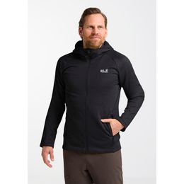 Fleecejacke Jack Wolfskin "PEAK DISTRICT HOODED FZ M", Herren, Gr. XL (54/56), schwarz, Obermaterial: 94% Polyester, 6% sonstige Fasern. Futter: 100% Polyester, Jacken Fleecejacke