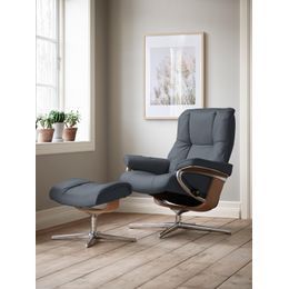Relaxsessel stressless "Mayfair", blau (atlantic blau batick), B:79cm H:102cm T:73cm, Leder BATICK: BATICK ist ein leicht korrigiertes, durchgef&auml;rbtes und genarbtes M&ouml;belleder, bei dem die meisten Unebenheiten und Spuren in der Regel entfernt wurden., Sessel, Relaxsessel, mit Hocker, mit Cross Base, Gr&ouml;&szlig;e S, M & L, Holzakzent Eiche