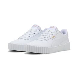 Sneaker Puma "CARINA 3.0", Damen, Gr. 37,5, wei&szlig; (Puma wei&szlig;, Puma gold), Leder, Schuhe Sneaker, im klassischen Tennis-Stil, mit Schn&uuml;rung, mit weichem Textilfutter, Topseller