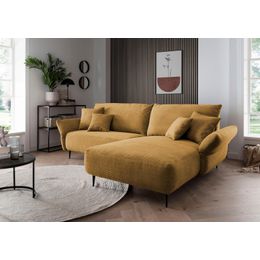 Ecksofa Home Affaire "Amarena L-Form", gold, B:286cm H:96cm T:178cm, 100% Polyester, Sofas, Ecksofa, inklusive Armlehnenverstellfunktion, 4x Zierkissen gratis