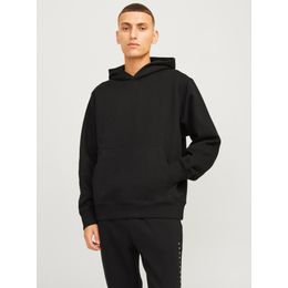 Jack & Jones Kapuzensweatshirt JACK & JONES "JJEURBAN EDGE SWEAT HOOD NOOS", Herren, Gr. L, schwarz, angeraute Sweatware, Obermaterial: 70% Baumwolle, 30% Polyester, unifarben, relaxed fit taillenbedeckt, ohne Ausschnitt, Rippb&uuml;ndchen, Sweatshirts Kapuzensweatshirt, mit K&auml;ngurutasche
