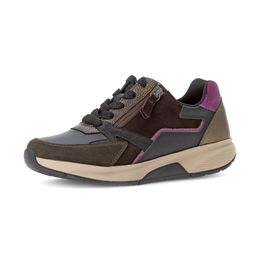 Keilsneaker ROLLINGSOFT, Damen, Gr. 38, schwarz (dunkelbraun, schwarz kombiniert), Kalbsleder, Ziegenveloursleder, kontrastfarbene Details, Schuhe Keilsneaker, Schn&uuml;rer, Halbschuh, Freizeitschuh mit zus&auml;tzlichem Rei&szlig;verschluss