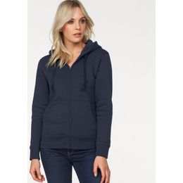 Kapuzensweatshirt Fruit of the Loom "Lady-Fit Premium hooded Sweat Jacket", Damen, Gr. XS (34), blau (marine), angeraute Sweatware, Obermaterial: 70% Baumwolle, 30% Polyester, unifarben, figurbetont, eingesetzt angesetztes B&uuml;ndchen, Sweatshirts Kapuzensweatshirt, Topseller