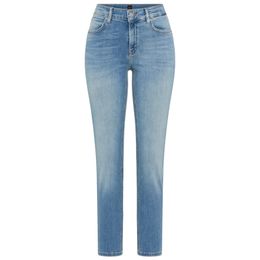 Slim-fit-Jeans BOSS Orange "JACKIE MR 11.0 Premium Damenmode", Damen, Gr. 28, L&auml;nge 28, medium blau 423, Denim/Jeans, Obermaterial: 92% Baumwolle, 6% Polyester, 2% Elasthan, unifarben, slim fit lang, Jeans Slim-fit-Jeans, im 5-Pocket-Stil, Mid Rise