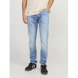 Jack & Jones Slim-fit-Jeans JACK & JONES "JJIGLENN JJWARD JJ 322 N", Herren, Gr. 28, L&auml;nge 30, blau (blau denim), Denim/Jeans, Obermaterial: 99% Baumwolle, 1% Elasthan, Abriebeffekte, slim fit normal, Jeans Slim-fit-Jeans