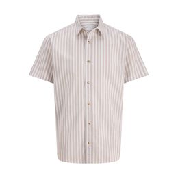 Jack & Jones Kurzarmhemd JACK & JONES "JJCHAD OXFORD STRIPE SHIRT SS", Herren, Gr. S, N-Gr, string, Web, Obermaterial: 100% Baumwolle, gestreift, regular fit, Hemden Kurzarmhemd