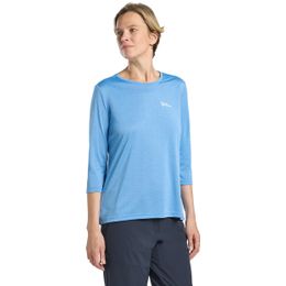 Funktionsshirt Jack Wolfskin "CROSSTRAIL 3/4 T W", Damen, Gr. S (36), blau (mid, blau), Obermaterial: 100% Polyester, Shirts Funktionsshirt