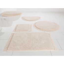 Badematte OTTO HOME "Finca, Badvorleger, Badezimmer Teppich" Gr. 5, beige (natur), H:16mm, Baumwolle (Bio-Baumwolle), Badematten, Badematte, Fransen, Boho, Badteppich, Bio-Baumwolle, auch als 3 teiliges Set