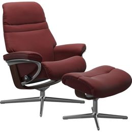Relaxsessel stressless "Sunrise", rot (cherry paloma), B:79cm H:103cm T:73cm, Leder PALOMA: PALOMA ist ein durchgef&auml;rbtes Semianilin-M&ouml;belleder mit nat&uuml;rlicher Narbung., Sessel, Relaxsessel, mit Hocker, mit Cross Base, Gr&ouml;&szlig;e S, M & L, Holzakzent Braun
