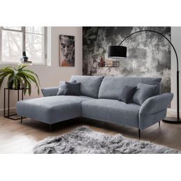 Ecksofa Home Affaire "Amarena L-Form", blau (hellblau), B:286cm H:96cm T:178cm, 100% Polyester, Sofas, Ecksofa, inklusive Armlehnenverstellfunktion, 4x Zierkissen gratis