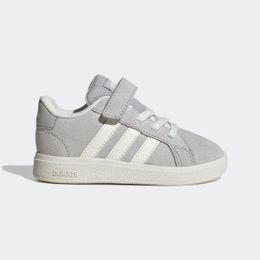 Klettschuh adidas Sportswear "GRAND COURT 2.0 KIDS", M&auml;dchen, Gr. 26, grau two, sanftes wei&szlig;, ftwr wei&szlig;, Leder, Synthetik, Textil, Schuhe Klettschuh, f&uuml;r Kinder, mit Klettverschluss