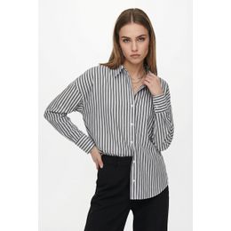 Hemdbluse Only "ONLOREGON SOLO SHIRT NOOS WVN", Damen, Gr. XL, schwarz stripes:medium hellwei&szlig;, Web, Obermaterial: 58% Polyester, 42% Baumwolle, gestreift, regular fit normal, 2-Knopf-Manschette, Blusen Hemdbluse