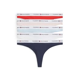 Tanga, Damen, Gr. XL (42/44), 5 Stk., blau, Webqualit&auml;t, Obermaterial: 95% Baumwolle, 5% Elasthan, Tommy Hilfiger Underwear, unifarben, k&ouml;rpernah, Unterhosen Tanga, K&ouml;rpernahe Passform mit elastischem Bund