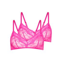 Bralette-BH Dorina "ORIGINS-2PP", Damen, Gr. L, N-Gr, rosa (pink, pink), Spitze, Obermaterial: 87% Polyamid, 13% Elasthan, BHs Bralette-BH, durchgehende Spitze mit Spitzenbesatz an den K&ouml;rbchen, ohne B&uuml;gel