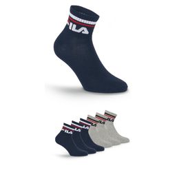 Kurzsocken Fila "UNISEX QUARTER PLAIN SOCKS", M&auml;dchen, Gr. 39-42, blau (navy grau), Baumwollmischung, unifarben, normal, Socken Kurzsocken, mit Logo-Schriftzug