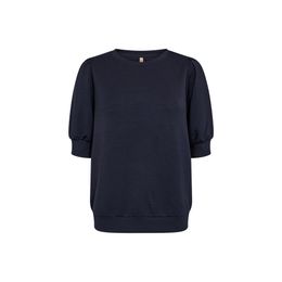 Kurzarmbluse soyaconcept "SC-BANU 83", Damen, Gr. S, blau (navy), Sweatware, Obermaterial: 48% Modal, 48% Polyester, 4% Elasthan, unifarben, regular fit normal, Rundhals, Rippb&uuml;ndchen, Blusen Kurzarmbluse