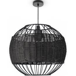 Paco Home Pendelleuchte "PUGLO", schwarz, &Oslash; 30cm H: 25cm, Leuchten, Rattan Pendelleuchte Korb Lampe LED Rund Esstischlampe E27 Boho, Pendelleuchte