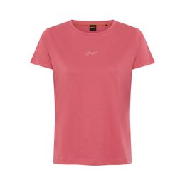 T-Shirt BOSS Orange "Elove Embro Premium Damenmode", Damen, Gr. L, medium rot 610, Single Jersey, Obermaterial: 100% Baumwolle, unifarben, schmal normal, Rundhals, Shirts T-Shirt, mit Rundhals, Slim Fit