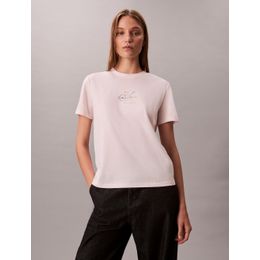 T-Shirt Calvin Klein Jeans "SS CLASSIC FOIL MONOLOGO TEE", Damen, Gr. XXS (34), tender blush, Web, Obermaterial: 100% Baumwolle, unifarben, regular fit normal, Rundhals, eingesetzt abgesteppte Kante, Shirts T-Shirt, Mit Metallic-Logo