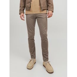 Jack & Jones Chinos JACK & JONES "JPSTMARCO mit Stretchkomfort und schmalem Bein", Herren, Gr. 34, L&auml;nge 34, falcon, Web, Obermaterial: 98% Baumwolle, 2% Elasthan, unifarben, slim fit normal, Hosen Chinos, Baumwollmischung, slim fit