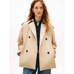 Kurzjacke Tommy Hilfiger "COTTON SHORT TRENCH", Damen, Gr. S (36/38), beige, Web, Obermaterial: 100% Baumwolle, unifarben, regular fit normal, Jacken Kurzjacke, Baumwolle, Trenchcoat Style