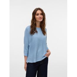 V&eacute;ro Moda 3/4 Arm-Pullover VERO MODA "VMNORA 3/4 BOATNECK BLOUSE NOOS", Damen, Gr. S, blau (cashmere blau), Rippstrick, Obermaterial: 63% Polyester, 34% Viskose, 3% Wolle, unifarben, normal, U-Boot-Ausschnitt, Fledermaus&auml;rmel, Pullover 3/4 Arm-Pullover, mit Fledermaus&auml;rmeln