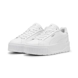 Sneaker Puma "KARMEN II L", Damen, Gr. 42,5, Puma wei&szlig;, Puma wei&szlig;, Puma silber, Leder, Schuhe Sneaker, mit markanter Plateausohle, mit Schn&uuml;rverschluss