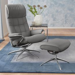 Relaxsessel stressless "London", grau (wild dove batick), B:80cm H:116cm T:71cm, Leder BATICK: durchgef&auml;rbtes und genarbtes M&ouml;belleder;Leder PALOMA: PALOMA ist ein durchgef&auml;rbtes Semianilin-M&ouml;belleder mit nat&uuml;rlicher Narbung.;ROHLEDER Stoff Q2 FARON (100% Polyester im Flor, Grundgewebe: 50% Polyester, 50% Polyacryl), Sessel, Relaxsessel, mit Hocker, High Back, mit Star Base, Gestell Chrom