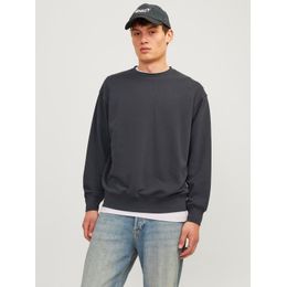 Jack & Jones Sweatshirt JACK & JONES "JJECHARGE SWEAT CREW NECK NOOS", Herren, Gr. XL, blau (schwarz navy), angeraute Sweatware, Obermaterial: 60% Baumwolle, 40% Polyester, unifarben, loose fit taillenbedeckt, Rundhals, Rippb&uuml;ndchen, Sweatshirts Sweatshirt, mit Rippb&uuml;ndchen