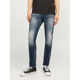 Jack & Jones Slim-fit-Jeans JACK & JONES "JJIGLENN JJLUKE GE 938 NOOS", Herren, Gr. 28, L&auml;nge 30, blau (blau denim), Denim/Jeans, Obermaterial: 98% Baumwolle, 2% Elasthan, Abriebeffekte, slim fit kn&ouml;chellang, Jeans Slim-fit-Jeans