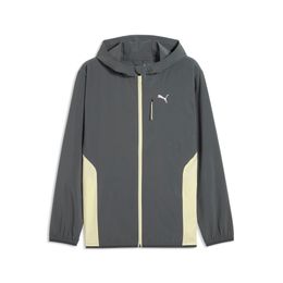 Kapuzensweatjacke Puma "M PWRTRAIN STRETCH WOVEN JACKET", Herren, Gr. S, galactic gray, apple spritz, Obermaterial: 87% Polyester, 13% Elasthan, regular fit normal, angesetztes B&uuml;ndchen, Sweatjacken Kapuzensweatjacke, mit Kapuze, f&uuml;r Training und sportliche Aktivit&auml;ten, Regular Fit