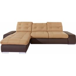 Sit & More Ecksofa SIT & MORE "Palomino L-Form", braun (mokka, cappuccino), B:284cm H:84cm T:109cm, Kunstleder SOFTLUX/Struktur (100% Polyester);Kunstleder SOFTLUX/Feinstruktur (100% Polyester);Kunstleder SOFTLUX/ NaturLEDER (echtes Rindsleder), Sofas, Ecksofa, wahlweise XL oder XXL und mit Bettfunktion