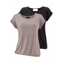 Kurzarmshirt Lascana "mit modischem Cut-Out", Damen, Gr. 40/42, grau (taupe, gemustert, schwarz), Single Jersey, Obermaterial: 95% Viskose (LENZING&trade; ECOVERO&trade;), 5% Elasthan, gemustert, unifarben, bequem normal, Rundhals, Shirts Kurzarmshirt, aus weichem Viskose-Stretch, Topseller