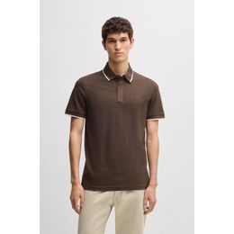 Poloshirt BOSS Orange "Passertip", Herren, Gr. S, braun (open braun248), Piqu&eacute;, Obermaterial: 95% Baumwolle, 5% Elasthan, unifarben, slim fit h&uuml;ftbedeckend, V-Ausschnitt, eingesetzt B&uuml;ndchen, Shirts Poloshirt, mit BOSS Logo-Badge