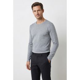 Rundhalspullover OLYMP "OLYMP Strick Casual", Herren, Gr. S, grau (silbergrau), Obermaterial: 100% Baumwolle, schmal, Rundhals, Pullover Rundhalspullover, Crew Neck