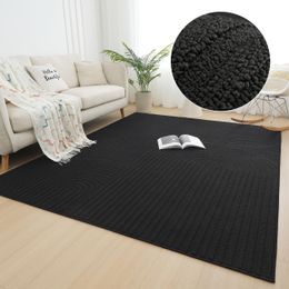 Teppich OTTO HOME "Jola Hoch-Tief-Design, Scandi-Look, Zen" Gr. 1, schwarz, B:60cm H:10mm L:90cm, Kunstfaser, Teppiche, Teppich, Boho, Modern, 3D, Wohnzimmer, Schlafzimmer, wasserabweisend