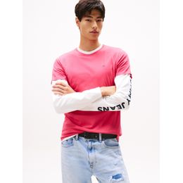 T-Shirt Tommy Jeans "TJM ESSENTIAL SOLID TEE", Damen, Gr. L, vintage cerise, Jersey, Obermaterial: 100% Baumwolle, Basic, slim fit normal, Rundhals, eingesetzt abgesteppte Kante, Shirts T-Shirt, mit Rundhalsausschnitt und dezenter Logo-Flag