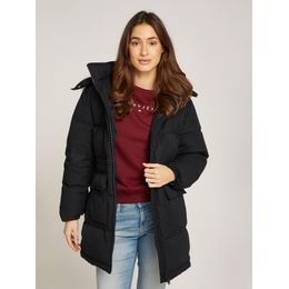 Steppjacke Tommy Jeans "TJW MIDI ALASKA FAUX FUR", Damen, Gr. S (36), schwarz, Web, Obermaterial: 100% Polyester. Futter: 100% Polyester, unifarben, normal h&uuml;ftbedeckend, B&uuml;ndchen mit Klettverschluss, Jacken Steppjacke, mit Fellimitat