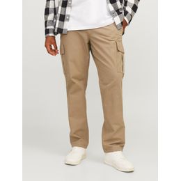 Jack & Jones PlusSize Cargohose "JPSTKANE JJBARKLEY CARGO PANT NOOS PLS", Herren, Gr. 50 (8XL), L&auml;nge 32, braun (e.wood), Web, Obermaterial: 100% Baumwolle, JACK & JONES PLUSSIZE, unifarben, relaxed fit kn&ouml;chellang, Hosen Cargohose