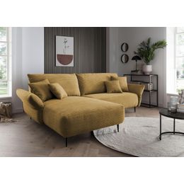 Ecksofa Home Affaire "Amarena L-Form", gold, B:286cm H:96cm T:178cm, 100% Polyester, Sofas, Ecksofa, inklusive Armlehnenverstellfunktion, 4x Zierkissen gratis
