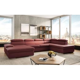 Sit & More Wohnlandschaft SIT & MORE "Valantine U-Form, B: 349 cm", rot (merlot), B:349cm H:73cm T:226cm, NaturLEDER;Spannstoff, Sofas, Wohnlandschaft, mit Arm- & Kopfteilverstellung, optional mit Bettfunktion