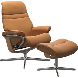 Relaxsessel stressless "Sunrise", braun (new caramel), B:83cm H:105cm T:74cm, Sessel, Relaxsessel, mit Hocker, mit Cross Base, Gr&ouml;&szlig;e S, M & L, Holzakzent Eiche