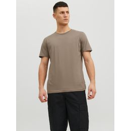 Jack & Jones Rundhalsshirt JACK & JONES "JJEORGANIC BASIC TEE SS O-NECK NOOS", Herren, Gr. L, braun (falcon), Single Jersey, Obermaterial: 100% Baumwolle, unifarben, regular fit normal, Rundhals, Shirts Rundhalsshirt, Baumwolle, regular fit