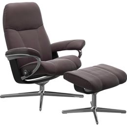 Relaxsessel stressless "Consul", rot (bordeaux paloma), B:82cm H:102cm T:72cm, Sessel, Relaxsessel, mit Hocker, mit Cross Base, Gr&ouml;&szlig;e S, M & L, Holzakzent Schwarz