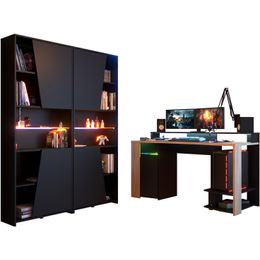 Mehrzweckschrank-Set Parisot "Parisot Meta 11", schwarz, B:150cm H:2,2cm T:60cm, Kastenm&ouml;bel-Sets, Mehrzweckschrank-Set, LED-Beleuchtung mit Farbwechsel; inkl. Fernbedienung